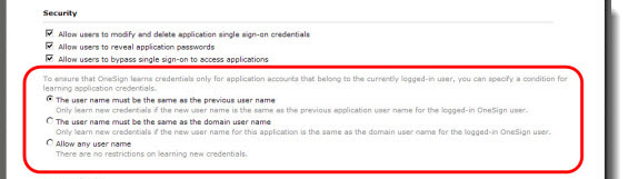 Single Sign-On Security Settings